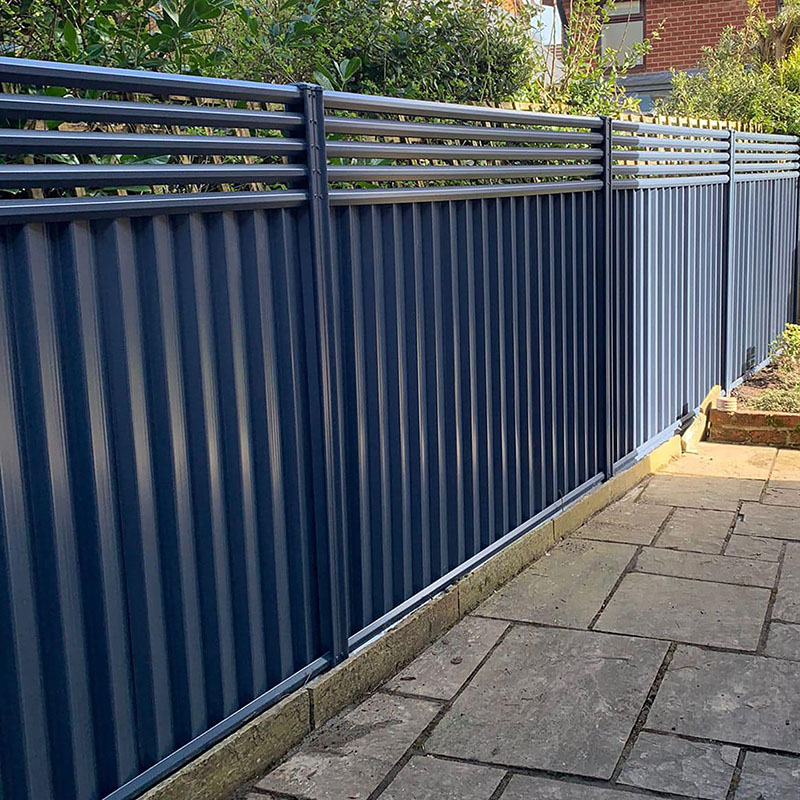 Blue Metal Fence with Contemporary Trellis | ColourFence