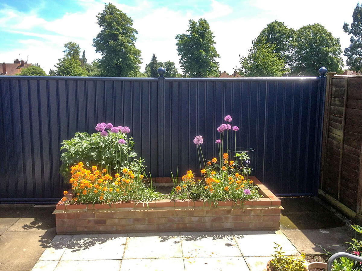 Blue Standard Metal Fence with Ball Caps | ColourFence