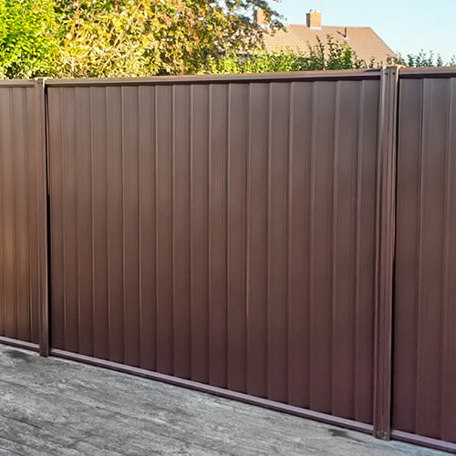 Brown Standard Metal Fence with Flat Caps | ColourFence