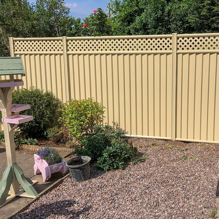 Cream Metal Fence with Trellis & Flat Caps | ColourFence