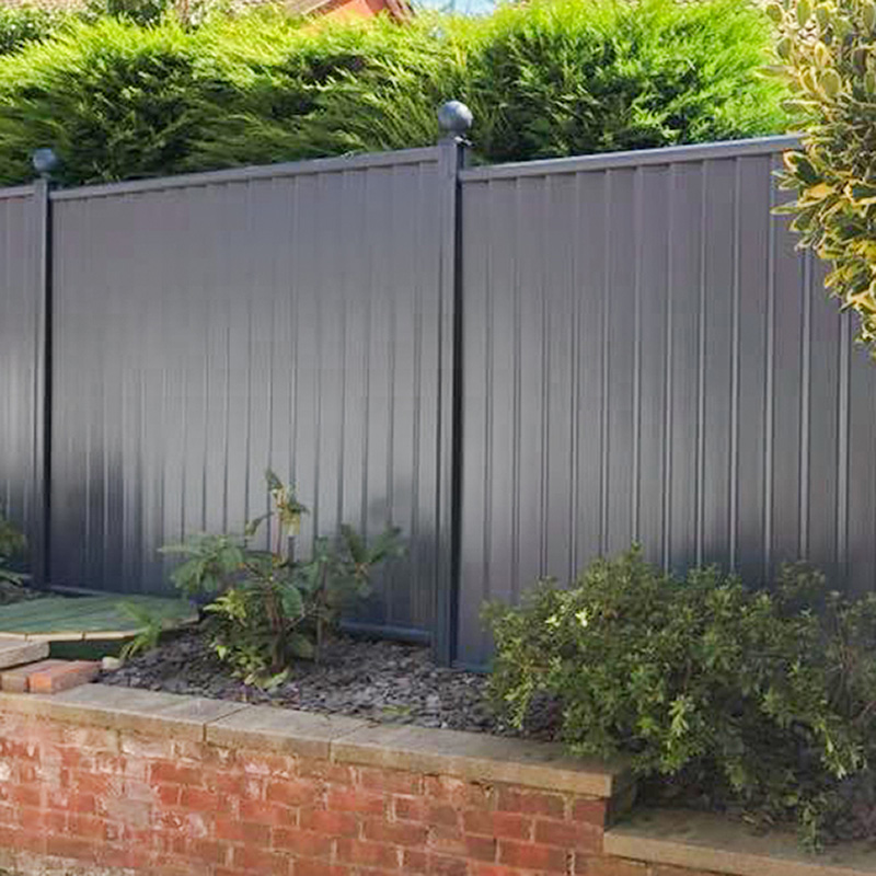 Grey Standard Metal Fence with Ball Caps | ColourFence